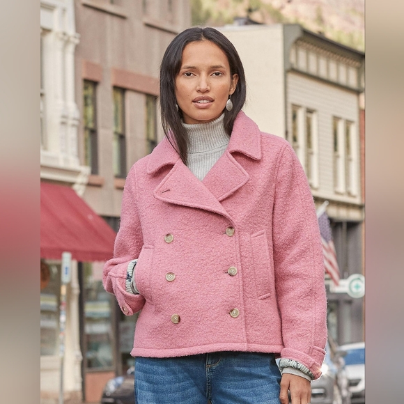 Sundance | Jackets & Coats | Nwt Sundance Boucle Pink Pea Coat L | Poshmark